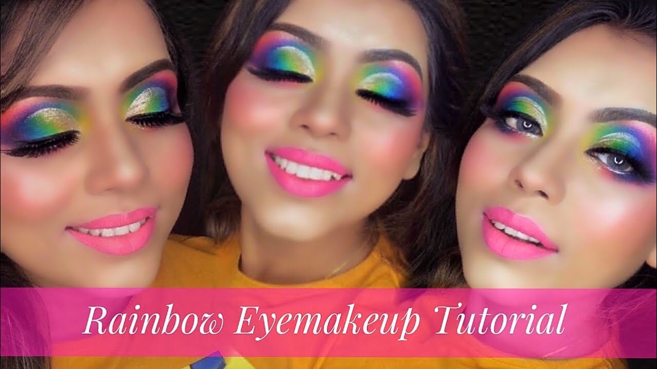 Rainbow 🌈 Eye makeup look tutorial/ Boishakhees tutorial - YouTube