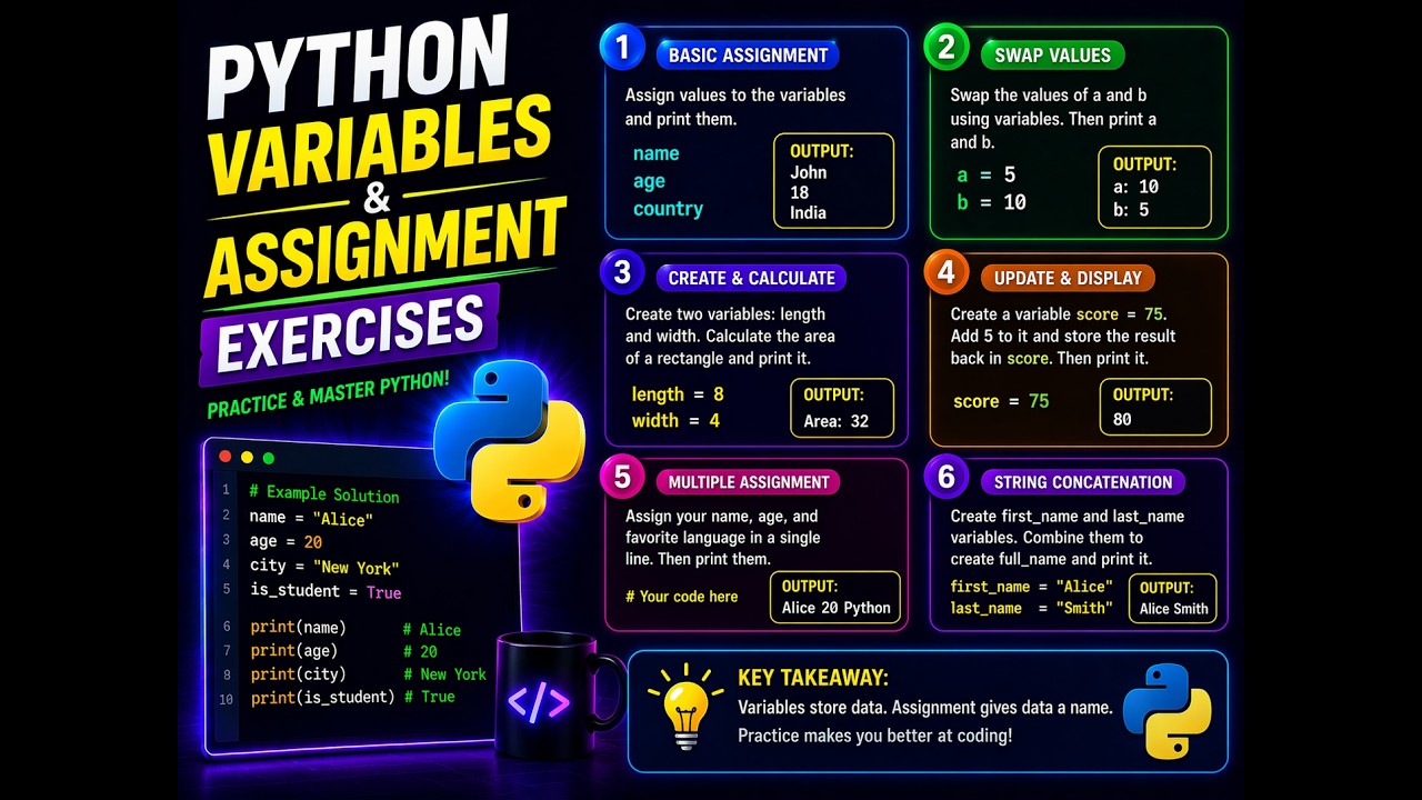 Python Variables and Assignment Exercises for Beginners (Practice ...