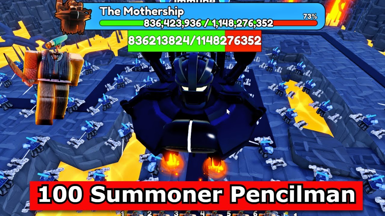 100 Summoner Pencilman VS The Mothership Toilet In Toilet Tower Defense ...