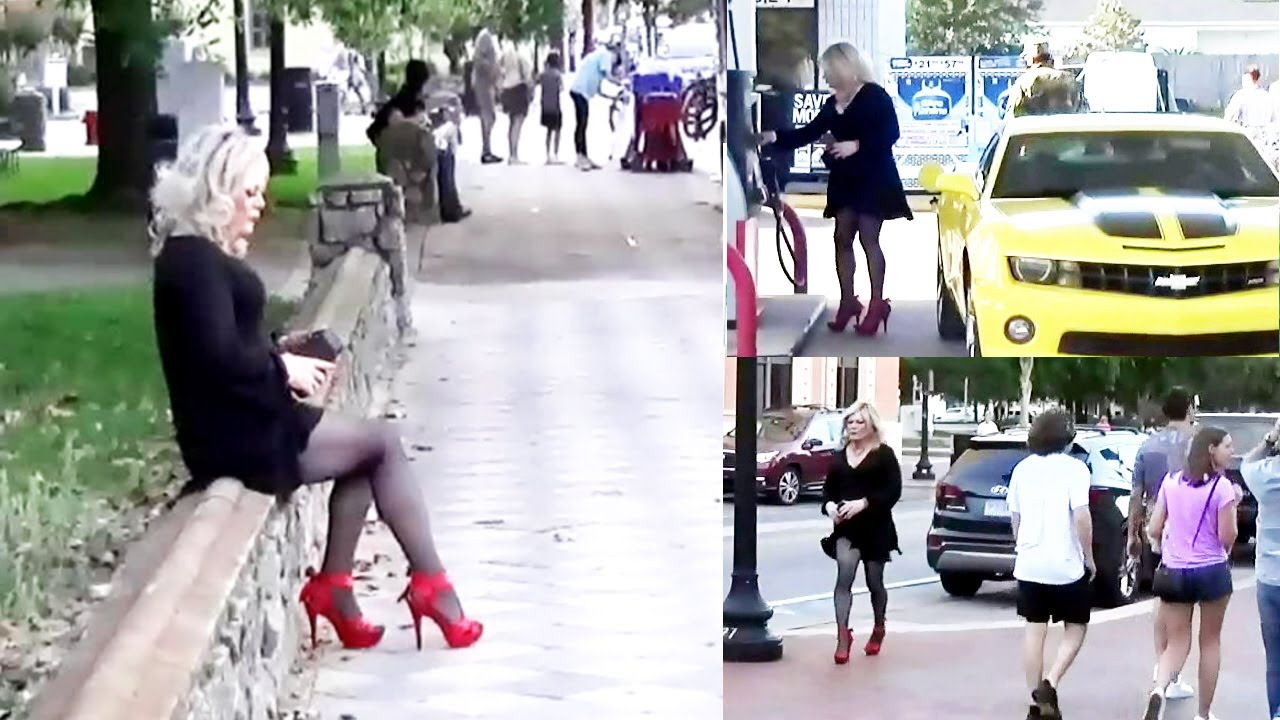 Crossdresser in Public Tgirl Sexy in Red High Heels - YouTube