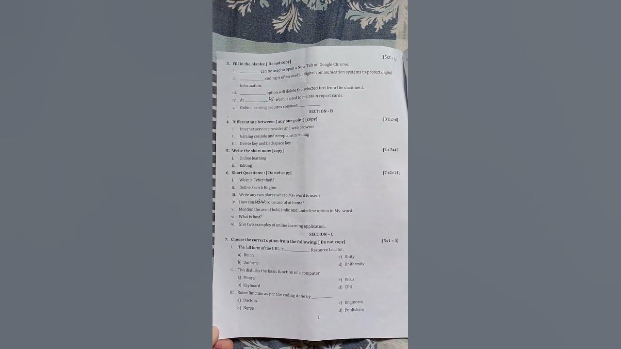 Computer question paper Class 3 #CBSE #TECHNOINDIASCHOOL - YouTube