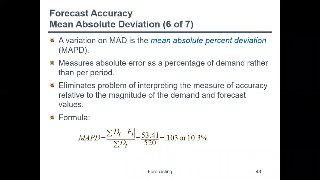 15f Forecasting accuracy MAD, MAPD, MSE, RMSE, linear regression - YouTube