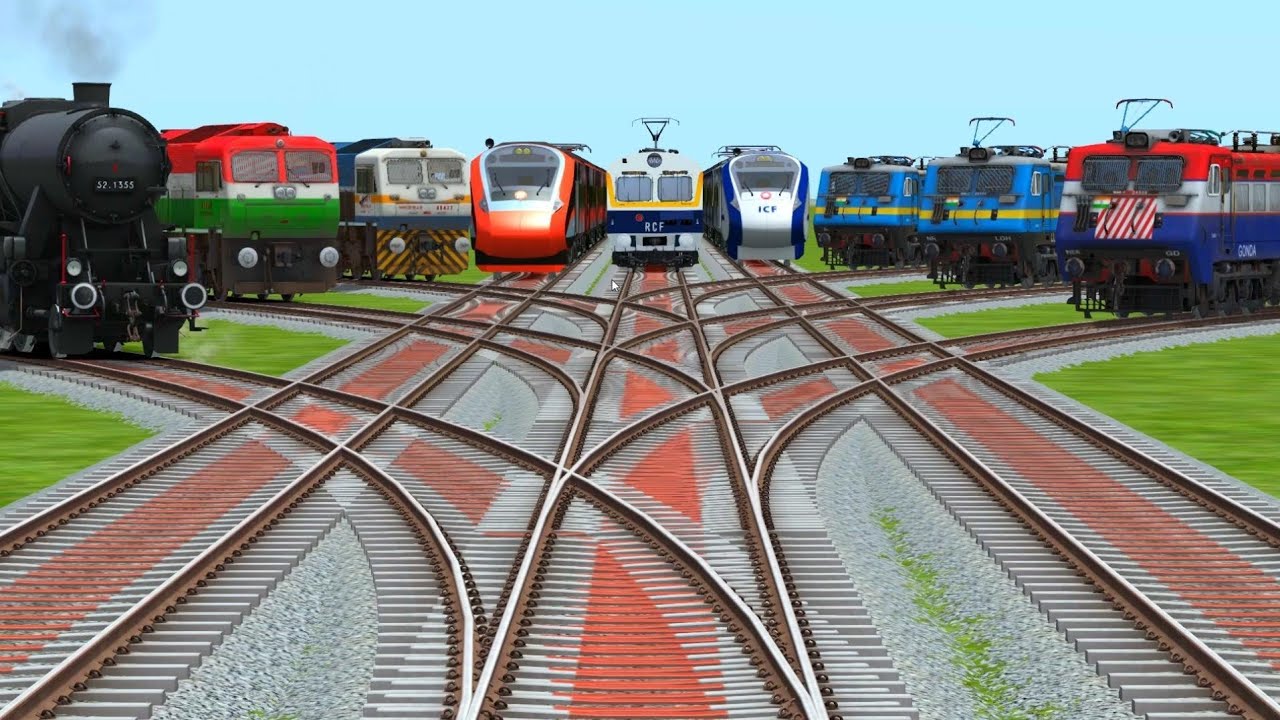 All Realistic Express Trains Crossing At Fake Bumpy Railroad Tracks | 9 ...