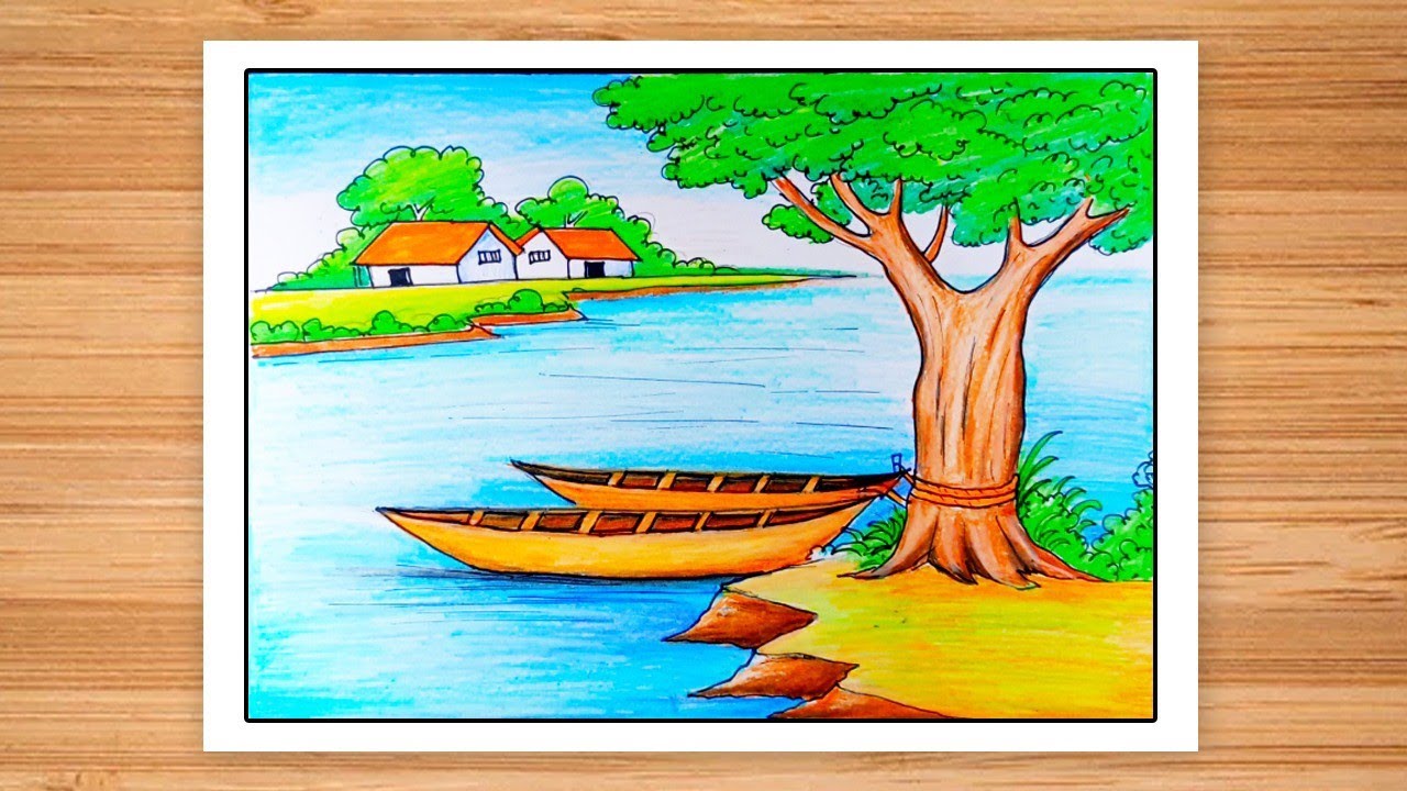 Scenery drawing ll Beautiful landscape drawing ll How to draw a ...