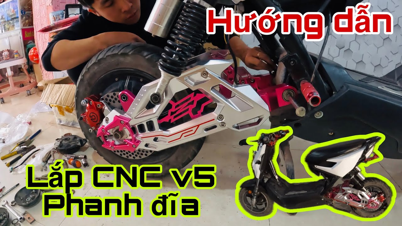 Hướng dẫn lắp gắp CNC V5 và Combo Phanh Đĩa sau cho Xmen || Xe Điện ...