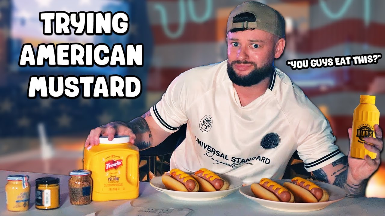Brit trying 5 Different American Mustards on Hot Dogs! - YouTube