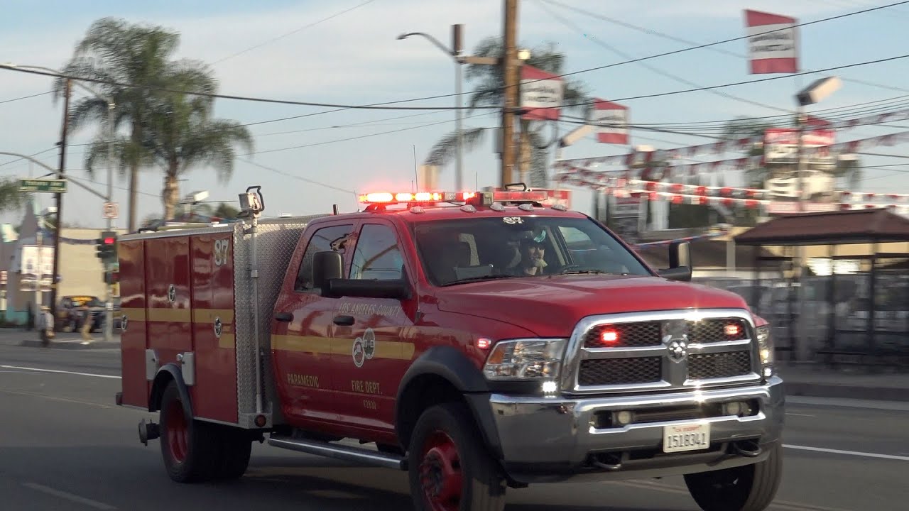 LACoFD Squad 87 and CARE Ambulance Responding - YouTube