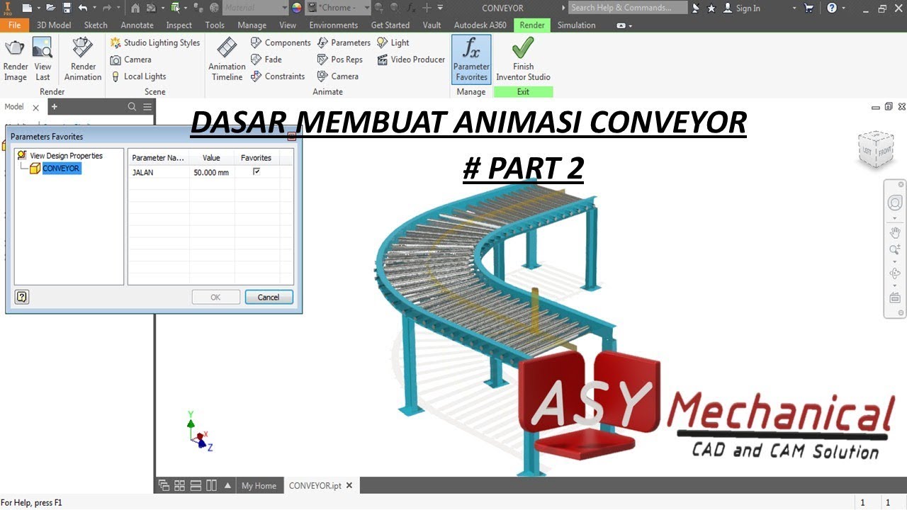 DASAR MEMBANGUN ANIMASI 3D KONVEYOR | AUTODESK INVENTOR 2018 | PART 2 ...