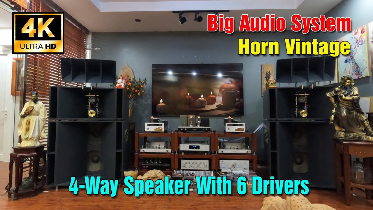Big audio vintage system. 4-way speaker with 6 drivers - YouTube
