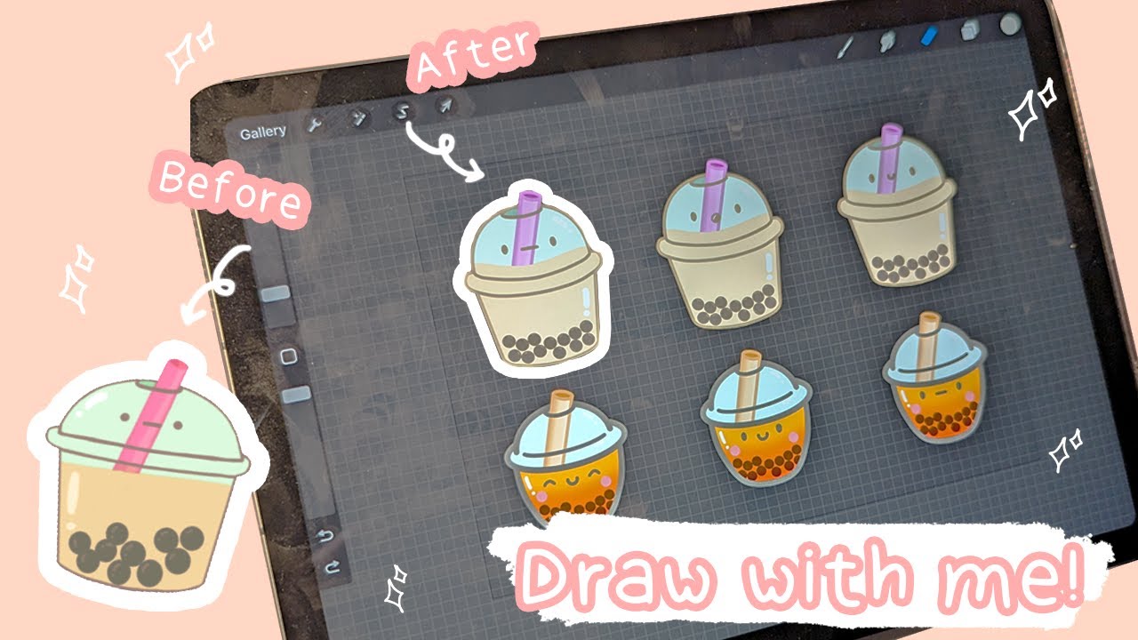 Draw with me! Cute boba edition - YouTube