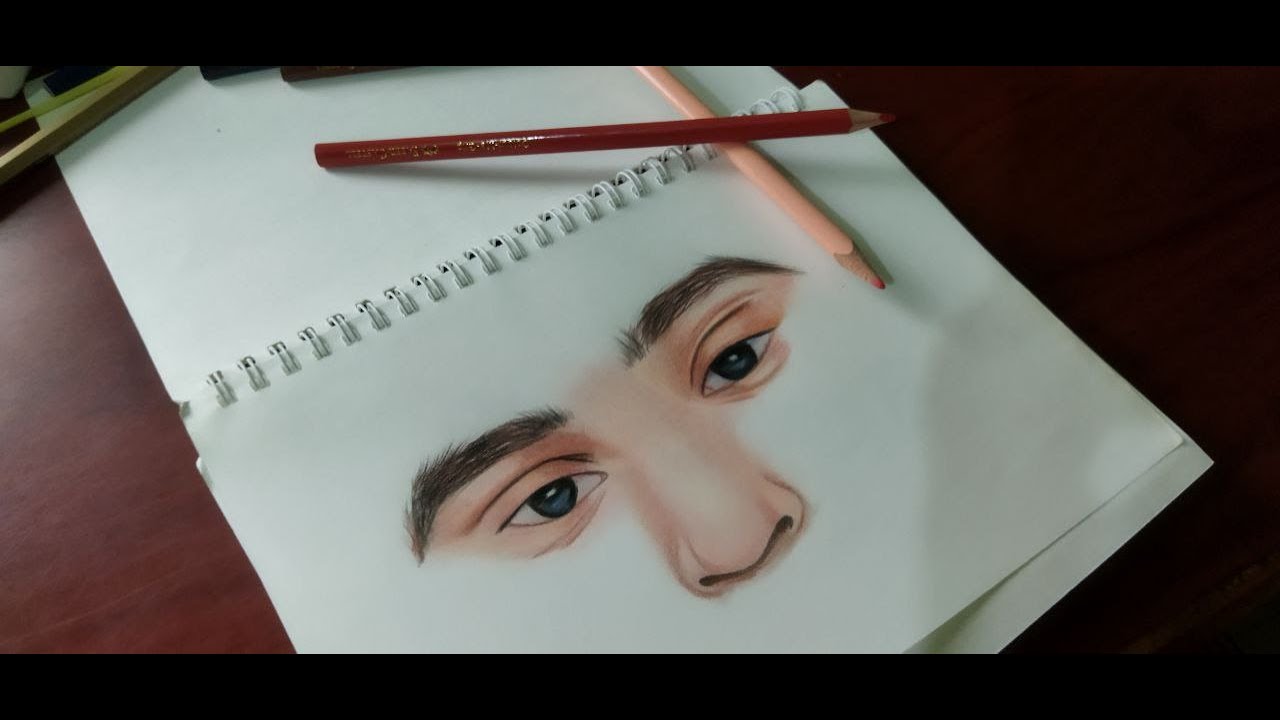 Drawing A Realistic Eyes And Nose With Colored Pencils - YouTube