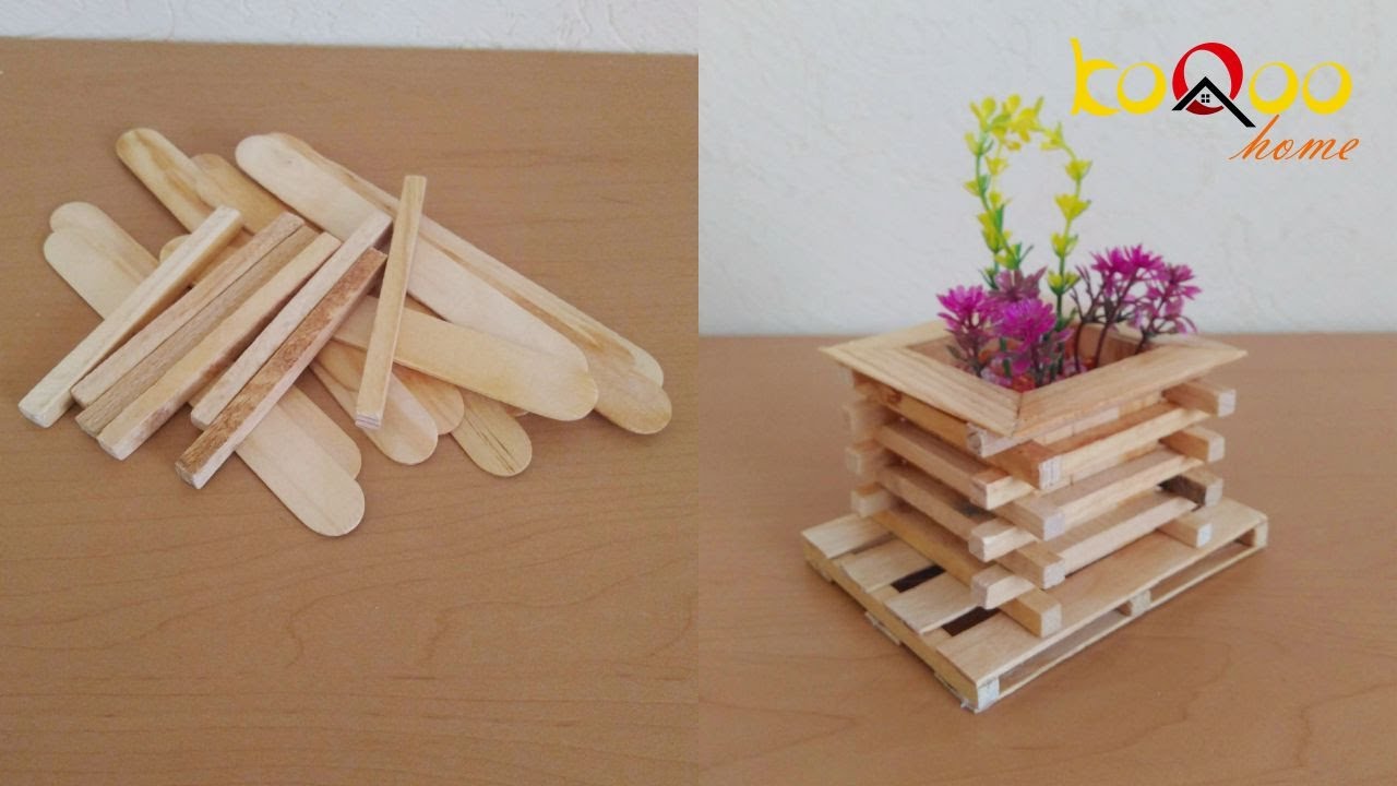 Maceta cuadrada con palitos de madera | koQoo home - YouTube