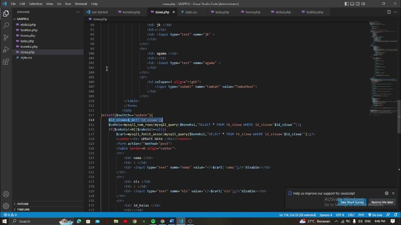 SMK Cibitung 1 || XI PPLG 1 || Membuat Web Data Siswa || Project SAS ...