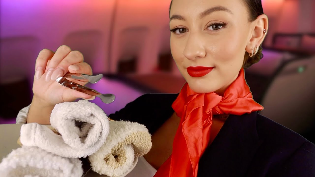 ASMR First Class Flight Attendant Roleplay ️ In-Flight Facial, Menu ...