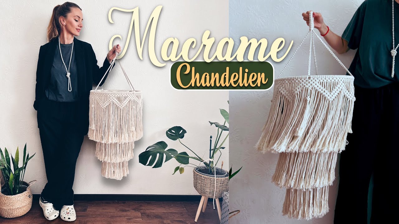 DIY: TUTORIAL Macrame three-tier Lampshade Chandelier - YouTube