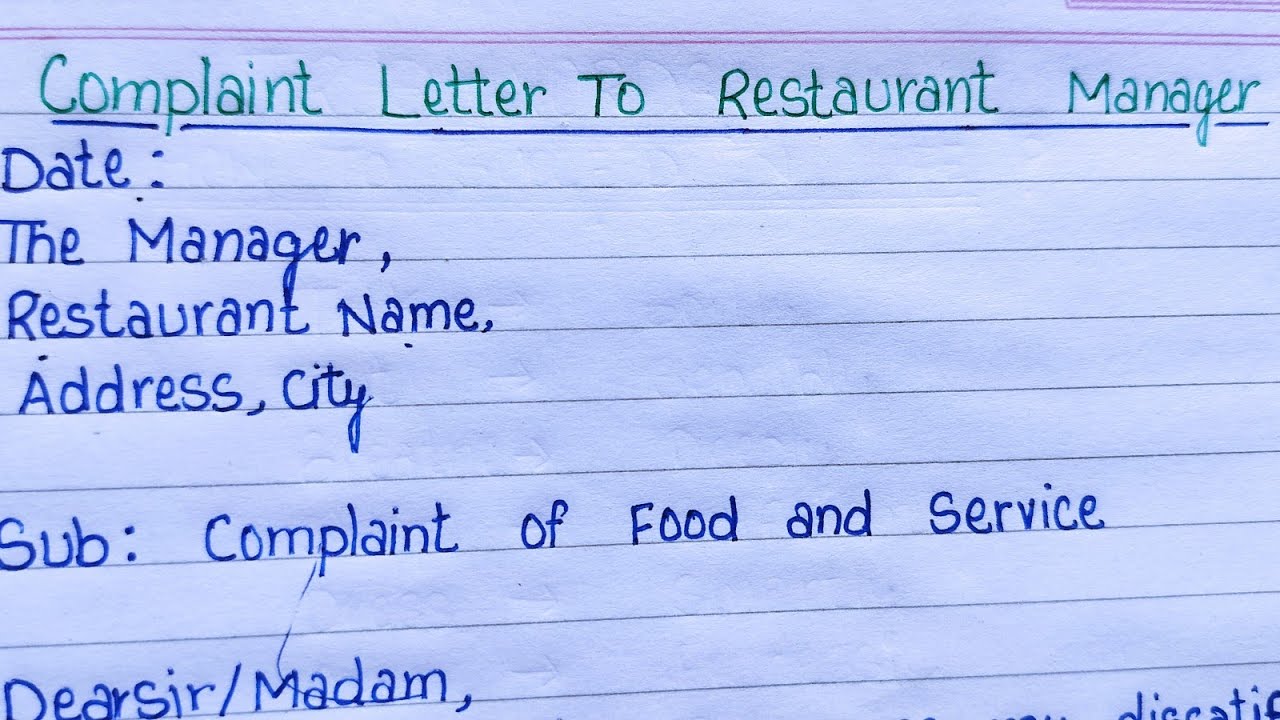 Complaint Letter To Restaurant Manager For Food and Service | Complaint ...