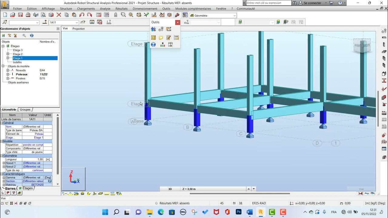 Robot Structural analysis -Etude d'un bâtiment R+1-SE02 - YouTube