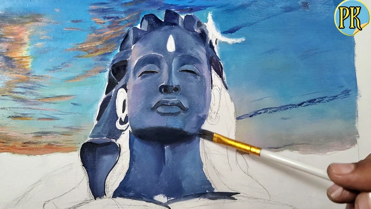 How to paint Shiva Adiyogi Statue || Lord shiva drawing - YouTube