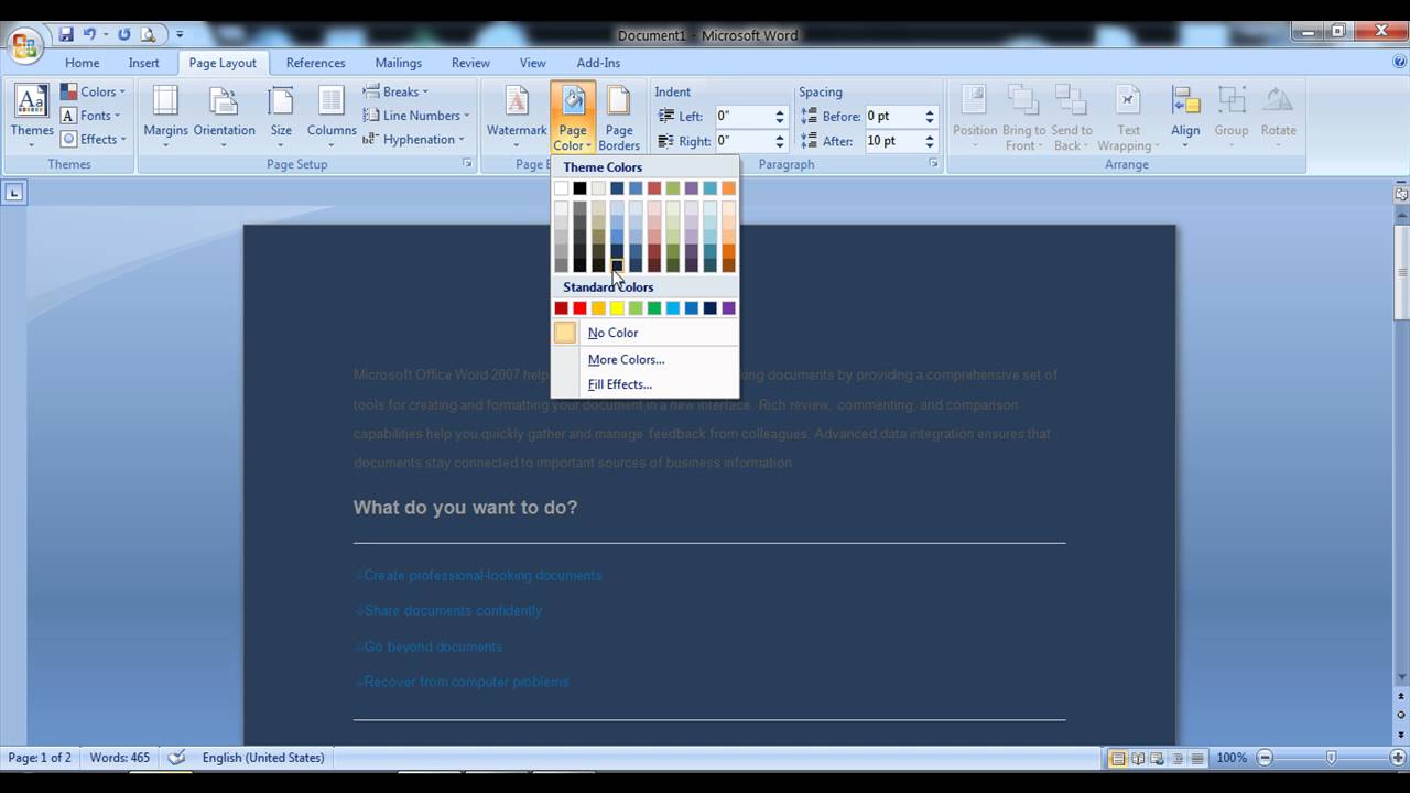 MS Word 2007 - Page layout - Page background | CCC | CCC+ | Government ...