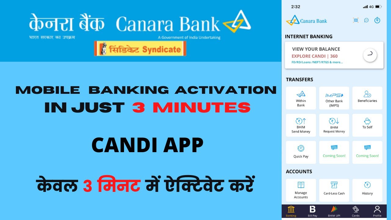 How to register/ activate Canara bank mobile banking app CANDI, latest ...