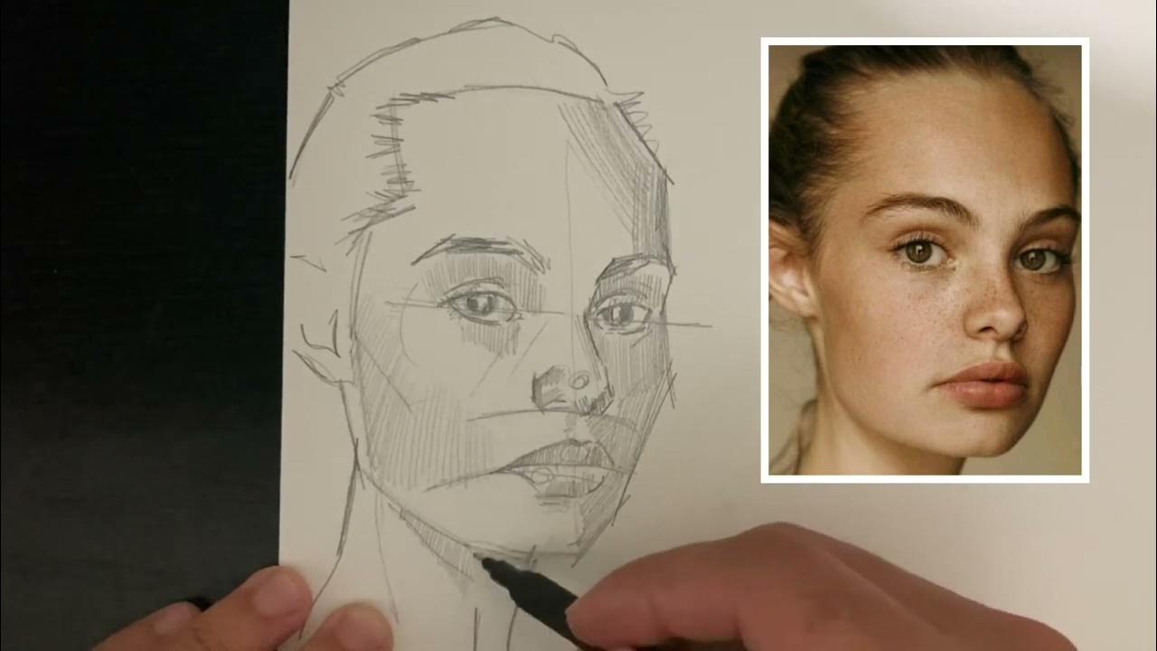 Portrait drawing from the reference model - YouTube