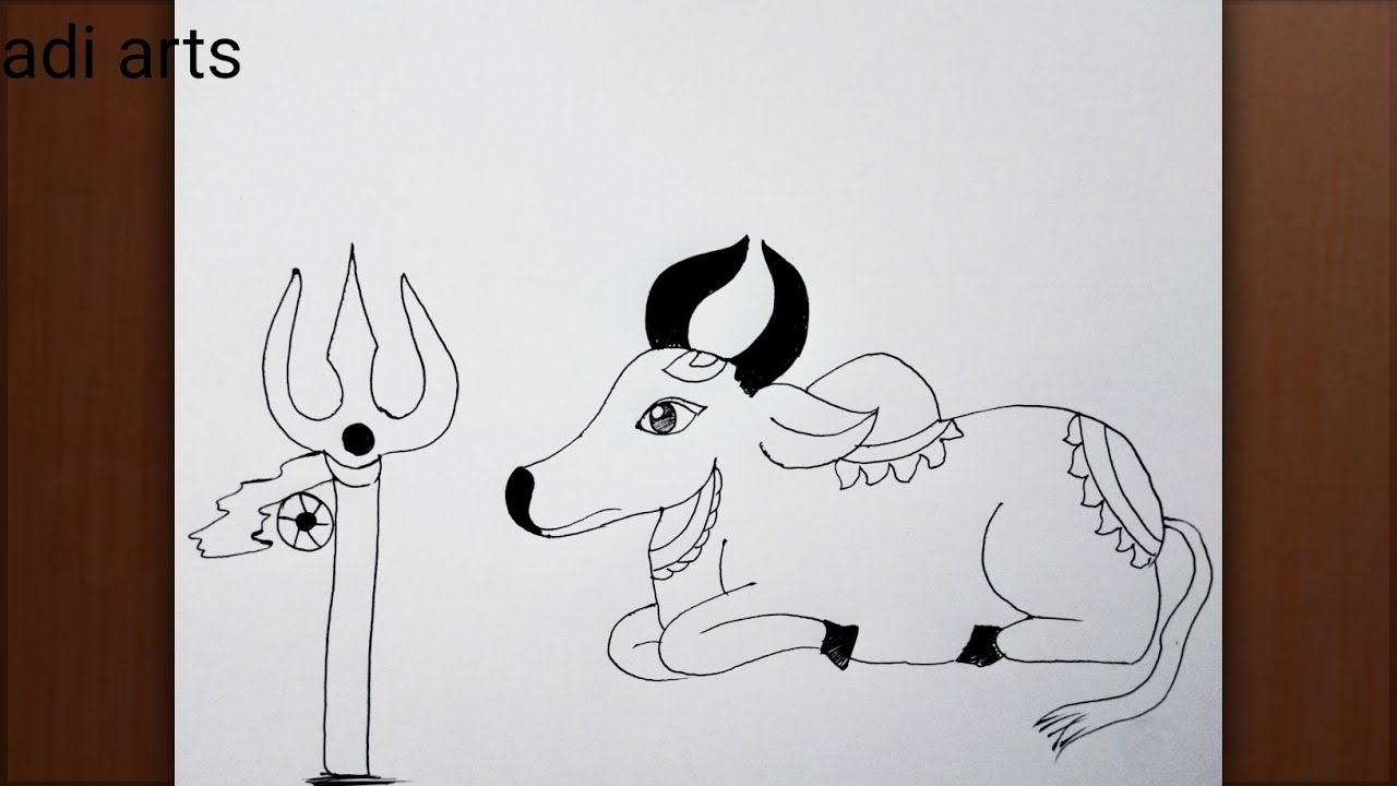 Nandi Ji Drawing With Trishul | Lord Shiva Nandi Drawing | Adi Arts ...