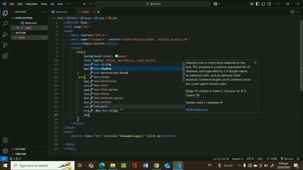How to create simple stylish button with the help of html css java script - YouTube