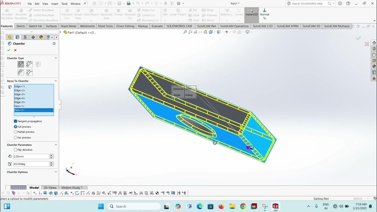 @Create a Simple 3D model in SolidWork @ Extrude, Cut, Fillet, and Chamfer features - YouTube