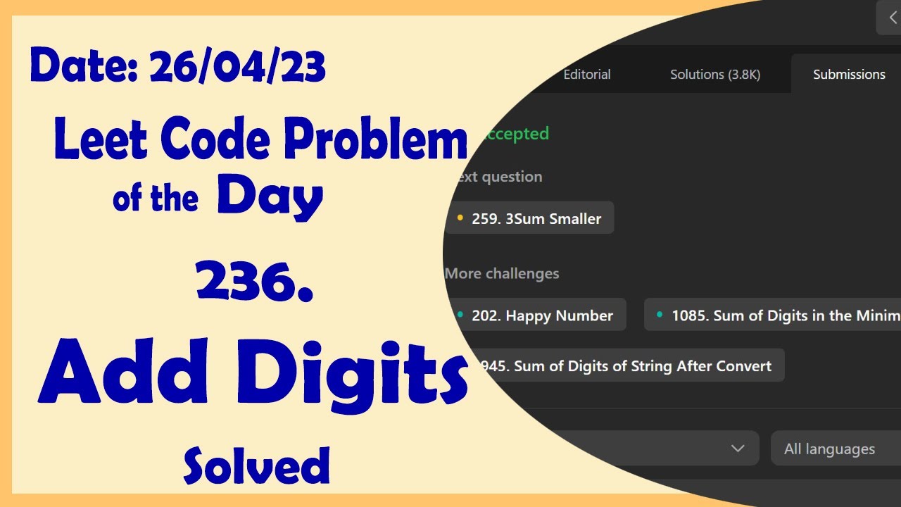 258 Add Digits C Leetcode Daily Challenge Youtube 9843