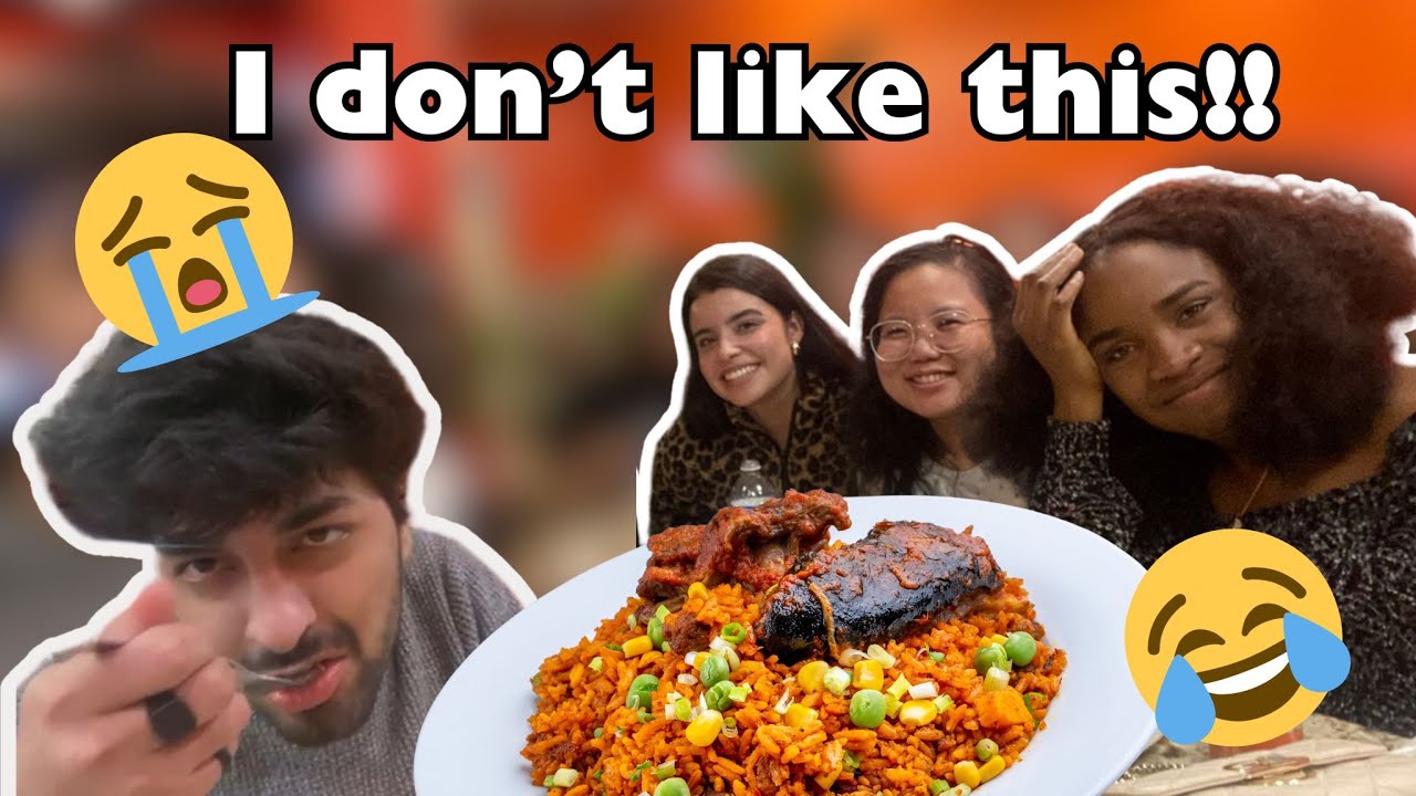 My friends eating jollof rice for the first time - YouTube
