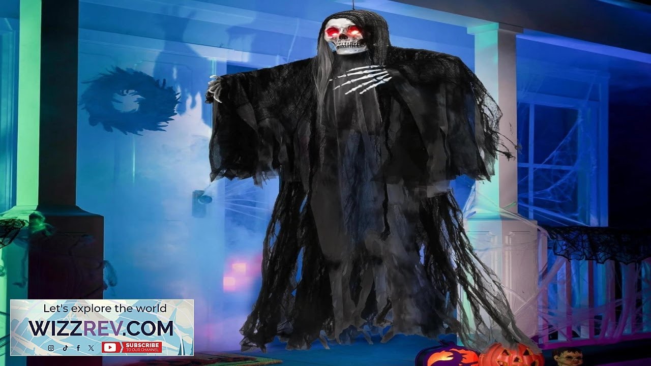 59" Animated Hanging Grim Reaper Halloween Glowing Eyes Sound Outdoor ...