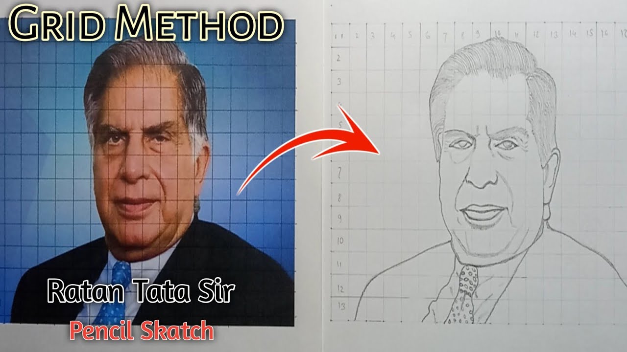 Ratan Tata Drawing Outline With Grid Method//Pencil Skatch Tutorial ...