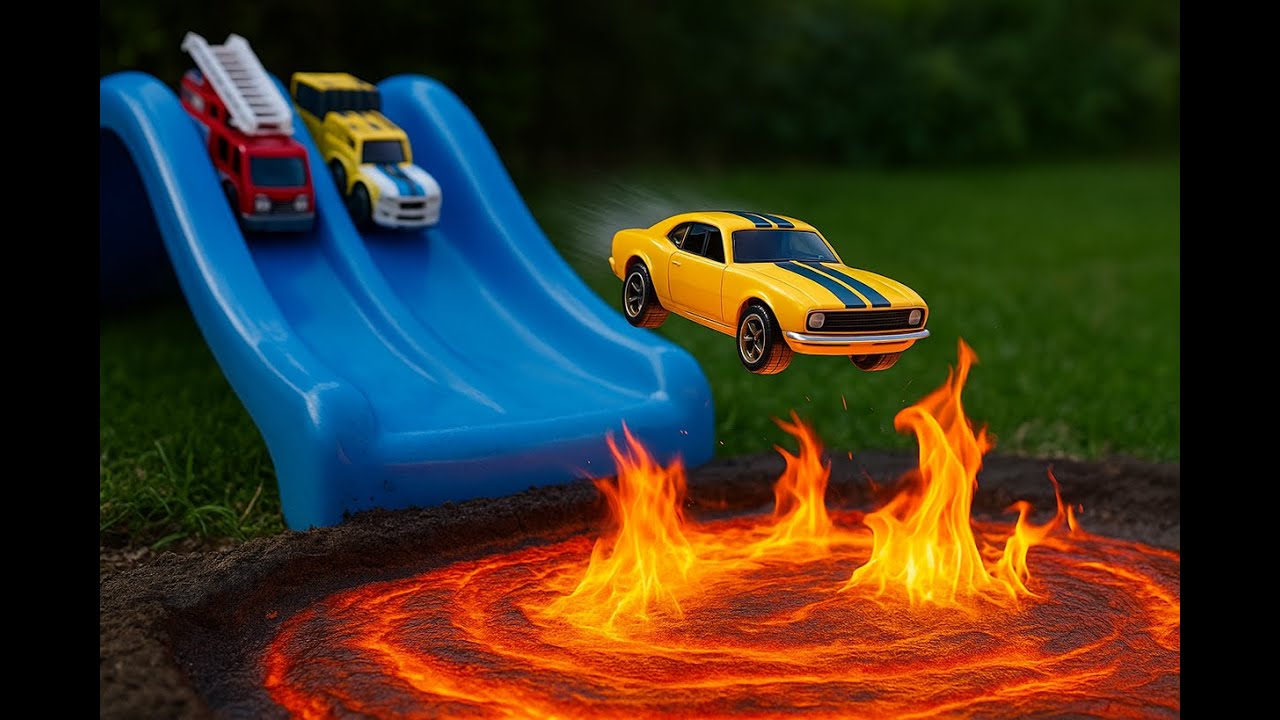Toy Cars Lava Ramp Challenge 🌋🚗 Which Cars Jump Across and Which Fall ...