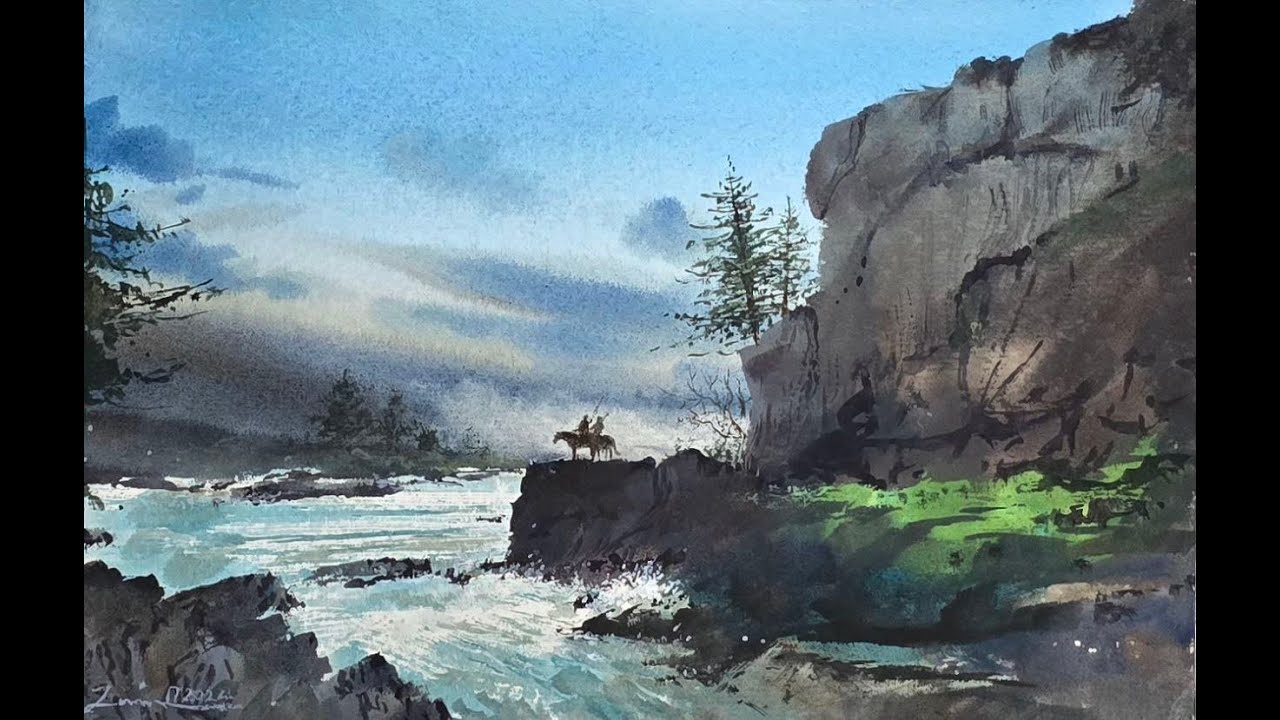 How to Paint Rocks and River With Watercolor - YouTube
