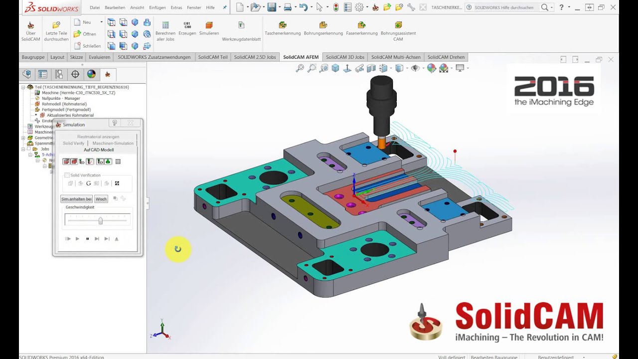 SolidCAM 2016 Taschenerkennung Bearbeitungstiefe begrenzen - YouTube