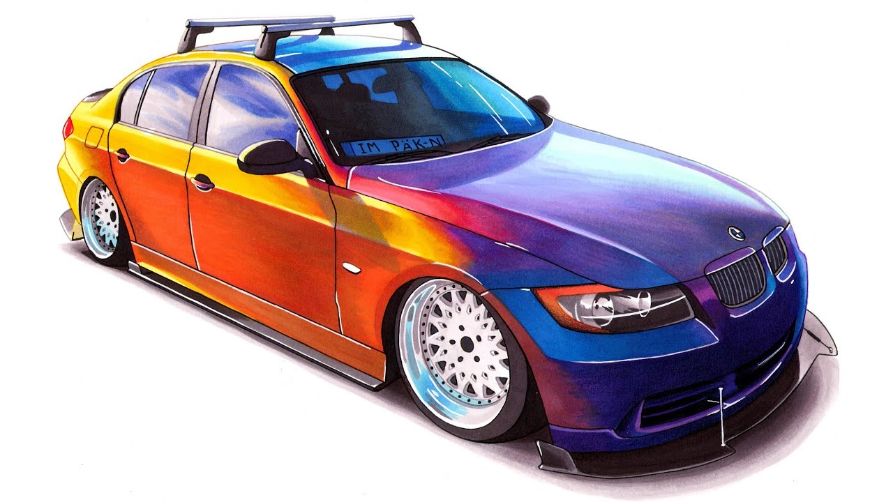 SPEED COLORING [Ohuhu Markers] BMW e90 335i - Car Drawing - YouTube