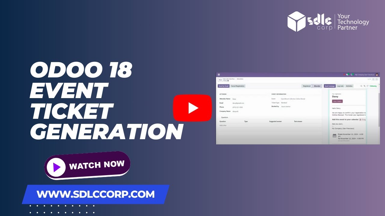 Odoo 18 event ticket generation - YouTube
