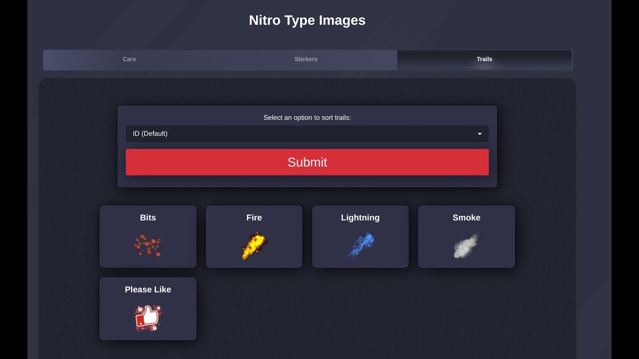 Here is a look at all the cars, trails, and stickers on Nitro Type ...