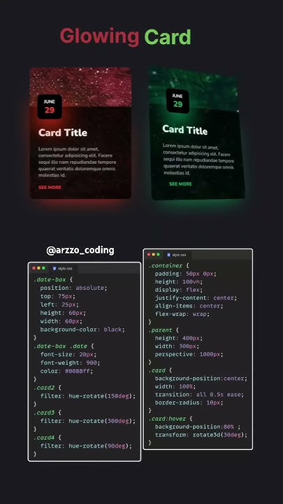 Create 🎯 Stunning Glowing Cards 👀 with CSS!.... #css #coding #css3 #webdeveloper #explore - YouTube