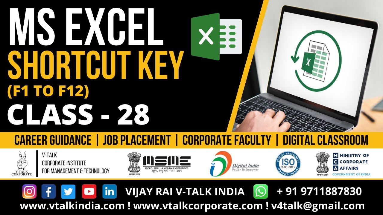 Use Of Function Key F1 To F12 Computer Function Key Ms Exce Class 28 Shortcut Key F1 F12