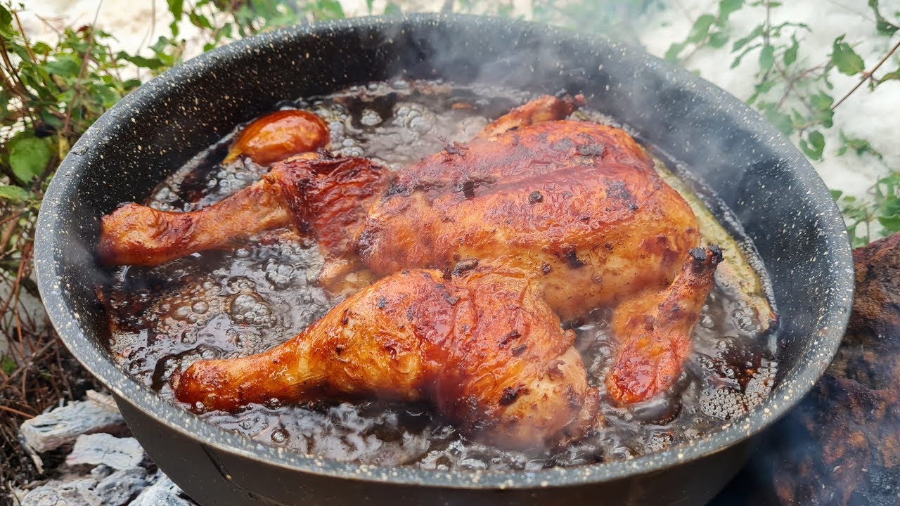 Epic whole fried chicken outdoors | Never thought it would be this good ...