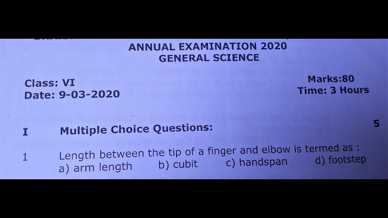 CBSE / Class 6 / Science / Annual Exam 2019- 20 /Question paper - YouTube
