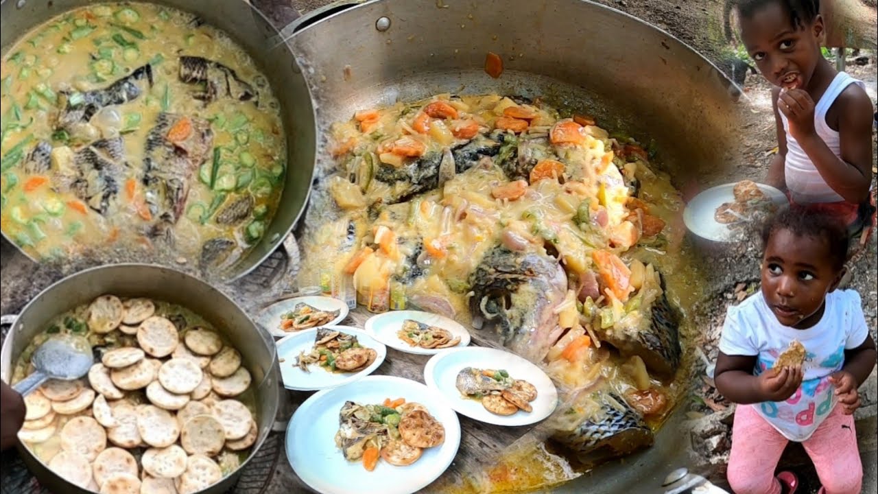 Steamed River Fish w/ Okra Ñ Crackers in Coconut Milk | Tilapia Ñ Mud ...