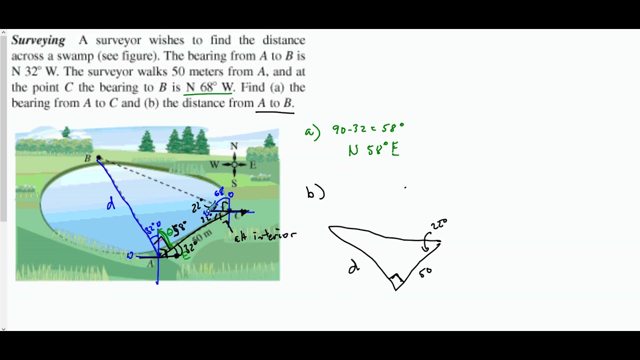 Solving for Side of a Right Triangle using Surveying Angles (Surveying ...