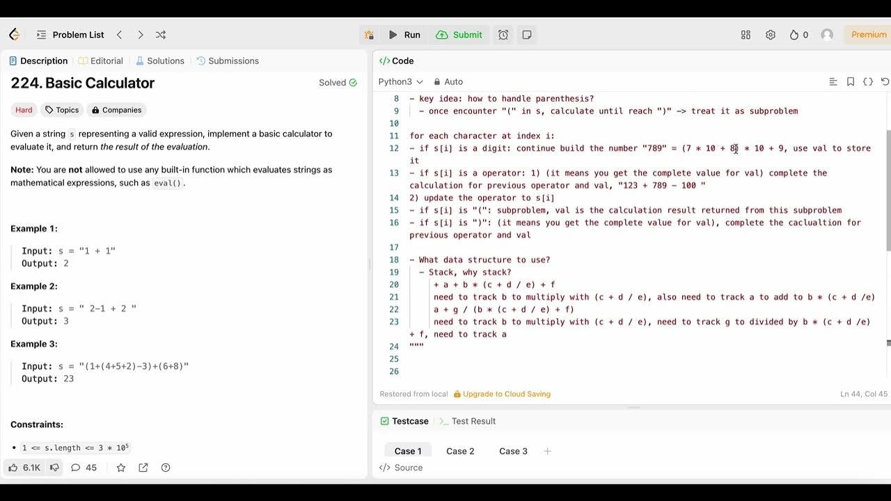 Basic Calculator - Leetcode 224 - Python - YouTube