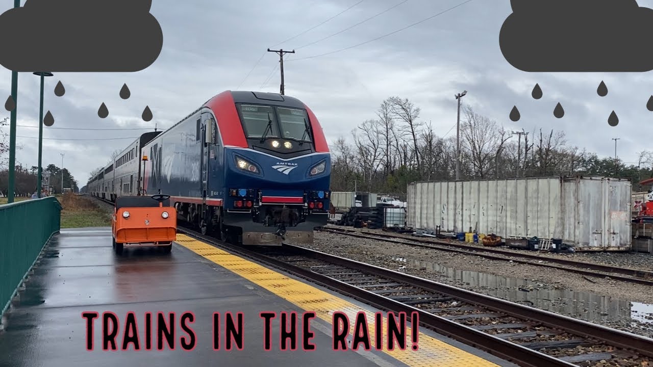 Amtrak trains in the rain! - YouTube