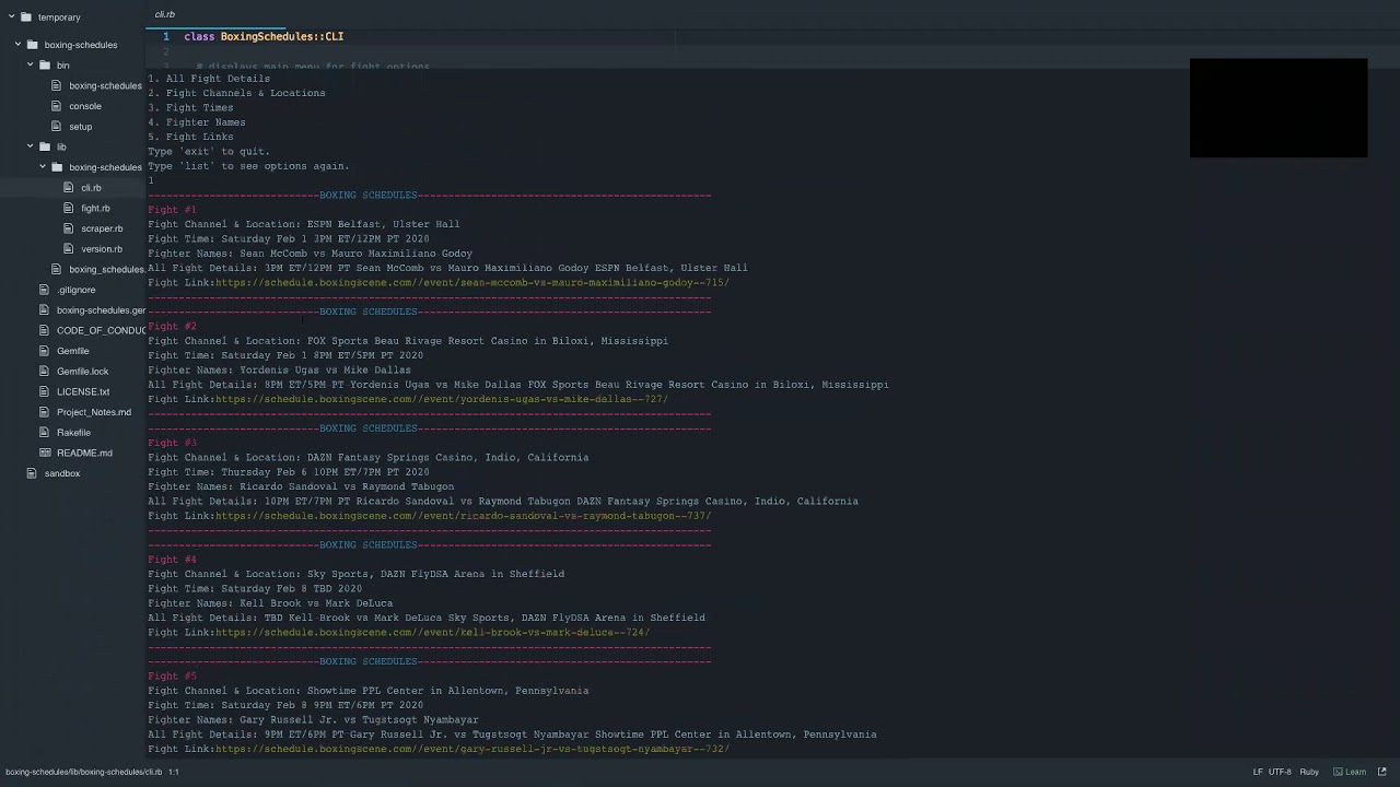 CLI data gem project walkthrough (Boxing Schedules CLI App) - YouTube