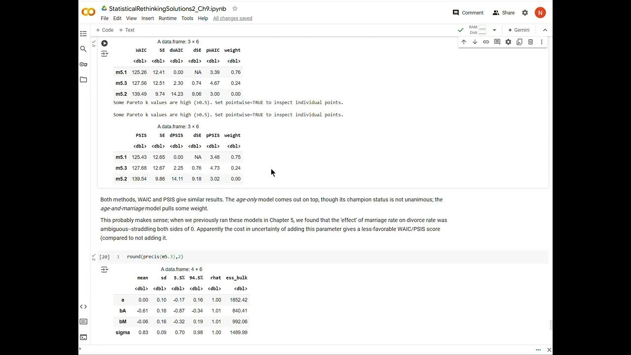 Statistical Rethinking (2nd Ed), Solutions to Problems 9H2 | WAIC and PSIS with MCMC (ulam ...