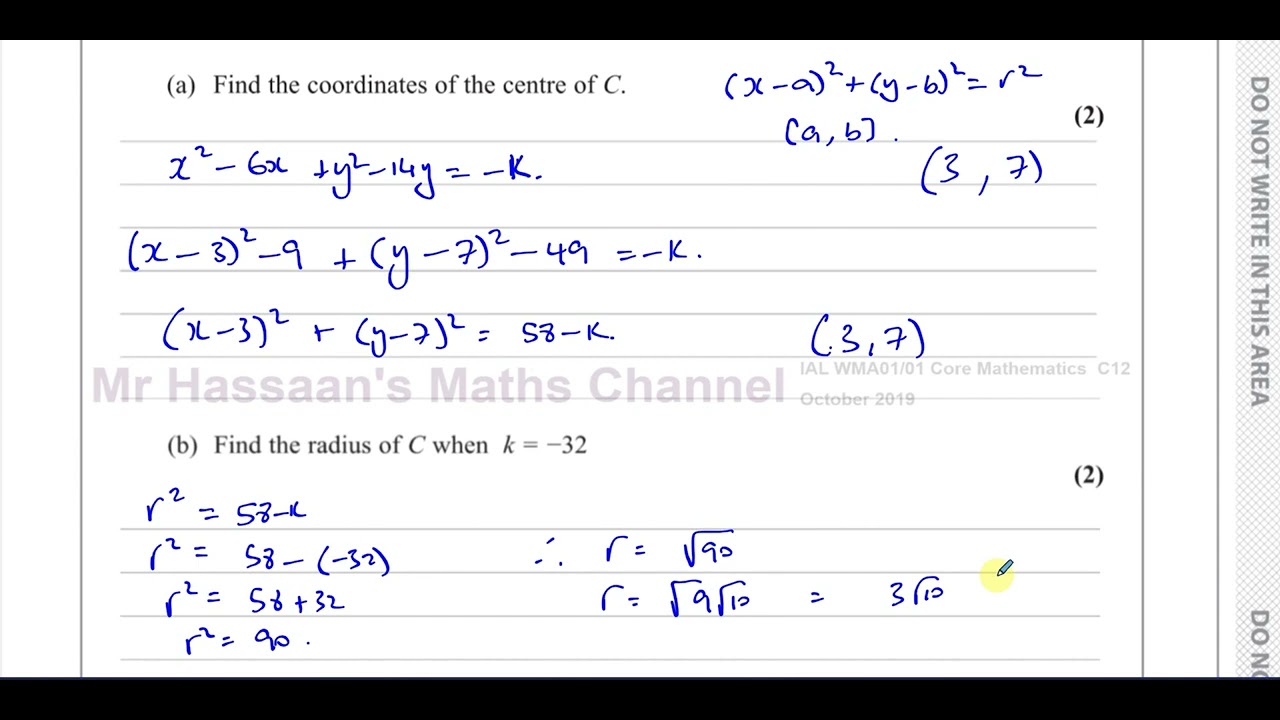 [4] [P1 CAIE] C12, (IAL), WMA02/01, Oct 2019, Q8, Equations of Circles ...