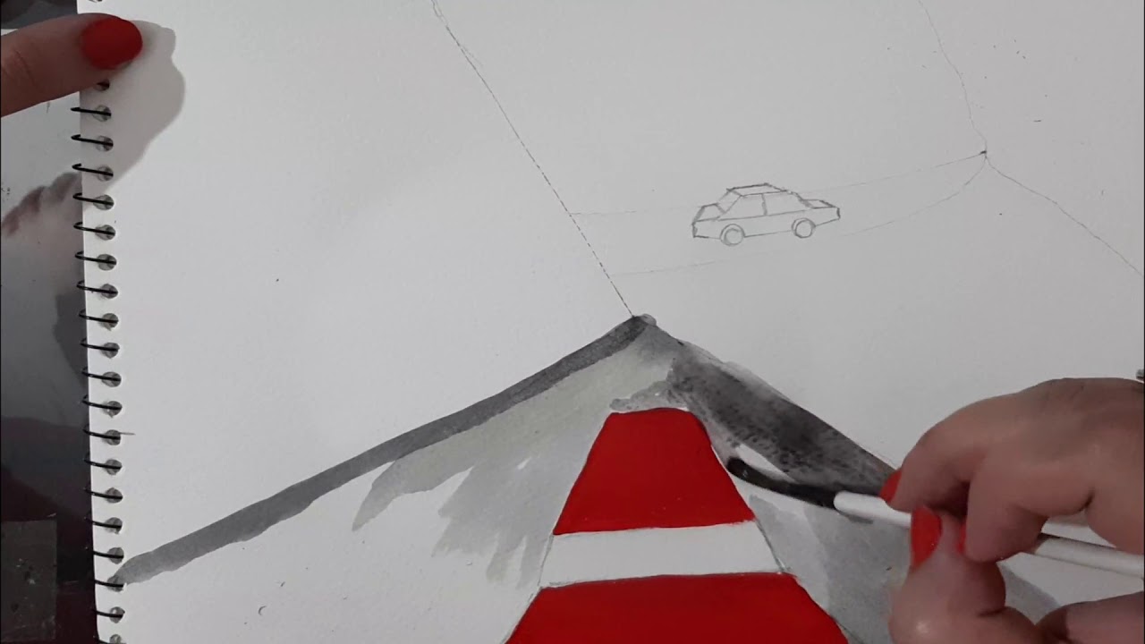 how to paint draw hill station with one point perspectives - YouTube